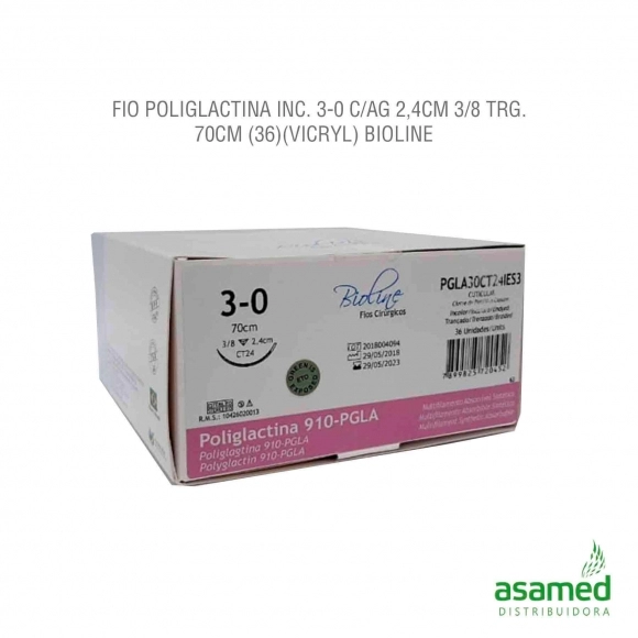 FIO POLIGLACTINA INC. 3-0 C/AG 2,4CM 3/8 TRG. 70CM BIOLINE