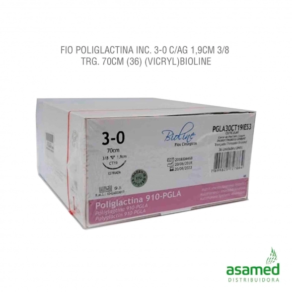 FIO POLIGLACTINA INC. 3-0 C/AG 1,9CM 3/8 TRG. 70CM BIOLINE