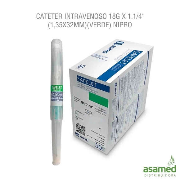 CATETER INTRAVENOSO 18G X 1.1/4" (1,35X32MM)(VERDE) NIPRO