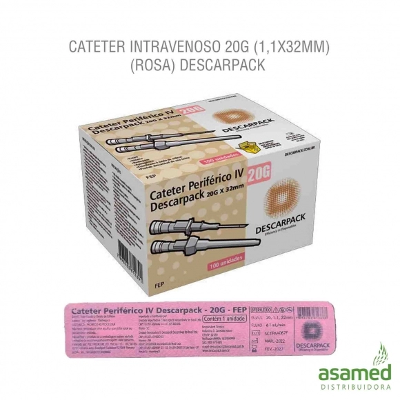 CATETER INTRAVENOSO 20G (1,1X32MM)(ROSA) DESCARPACK