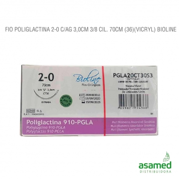 FIO POLIGLACTINA 2-0 C/AG 3,0CM 3/8 CIL. 70CM BIOLINE