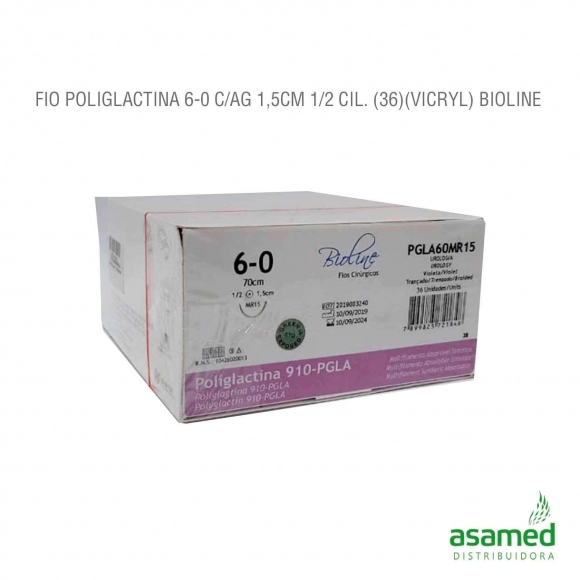 FIO POLIGLACTINA 6-0 C/AG 1,5CM 1/2 CIL. BIOLINE
